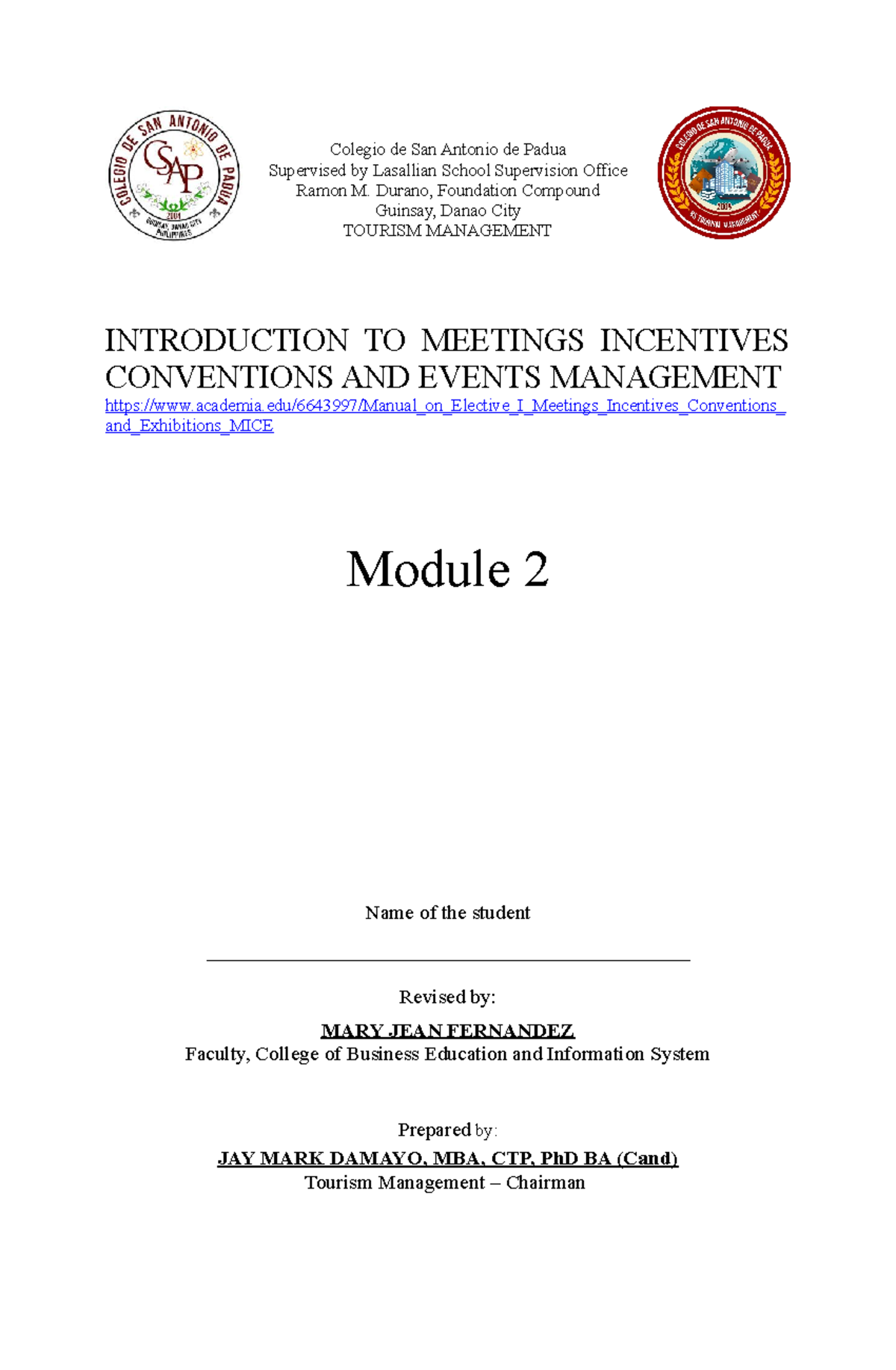 MICE Module 2 - Mjey fernandez - Colegio de San Antonio de Padua Supervised by Lasallian School ...