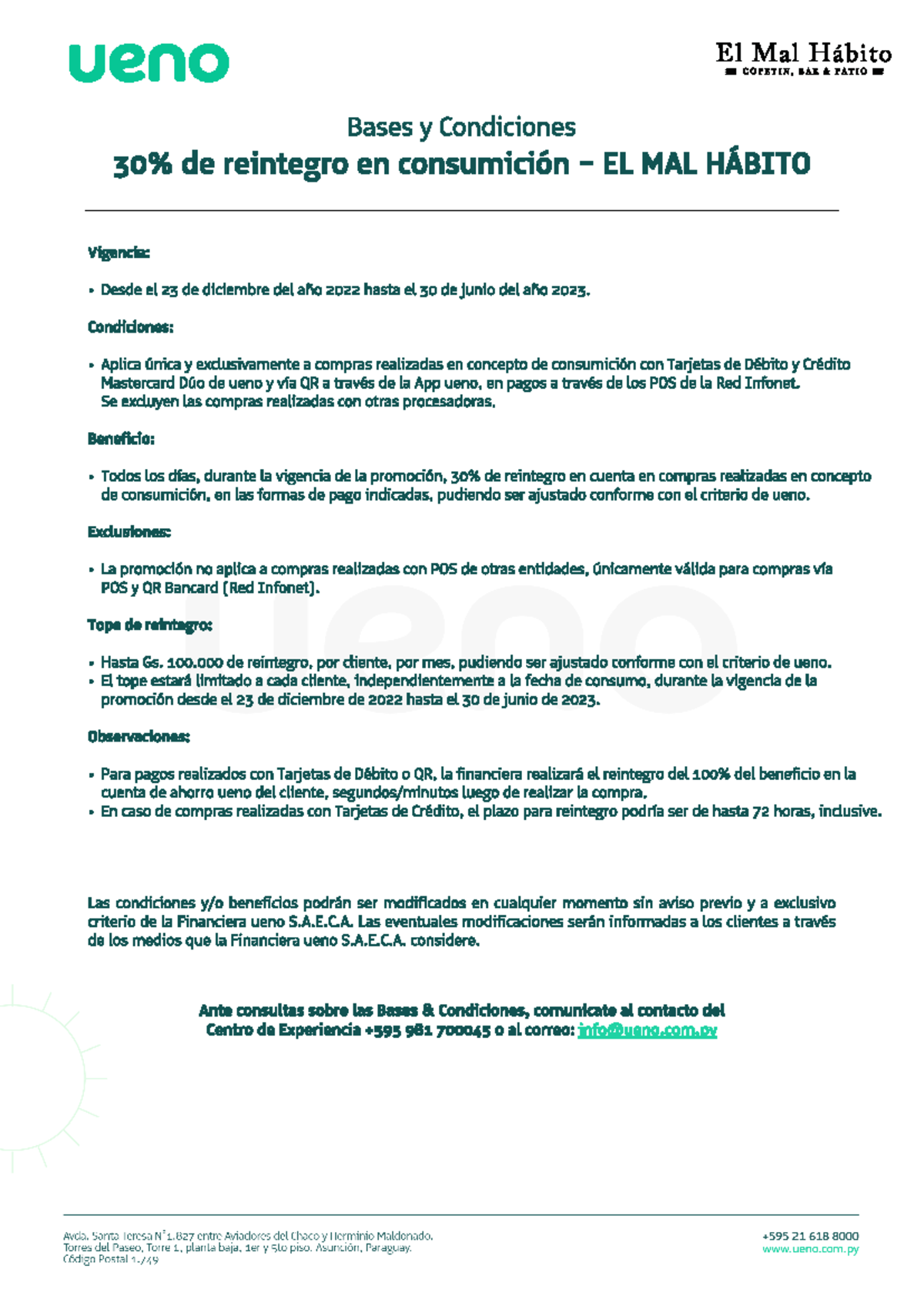 Bases y Condiciones ueno - El Mal Habito - Gestión y Control ll - Studocu