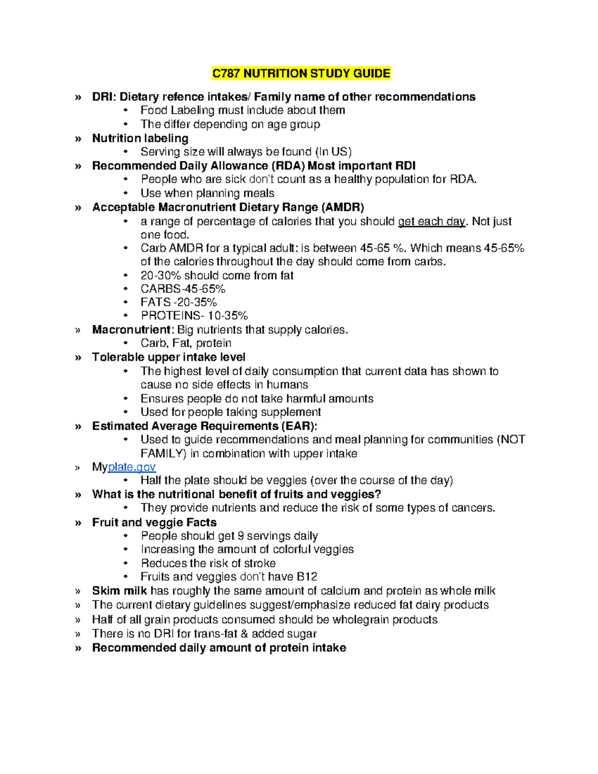 C787 nutrition study guide for 2022 - C787 NUTRITION STUDY GUIDE » DRI ...