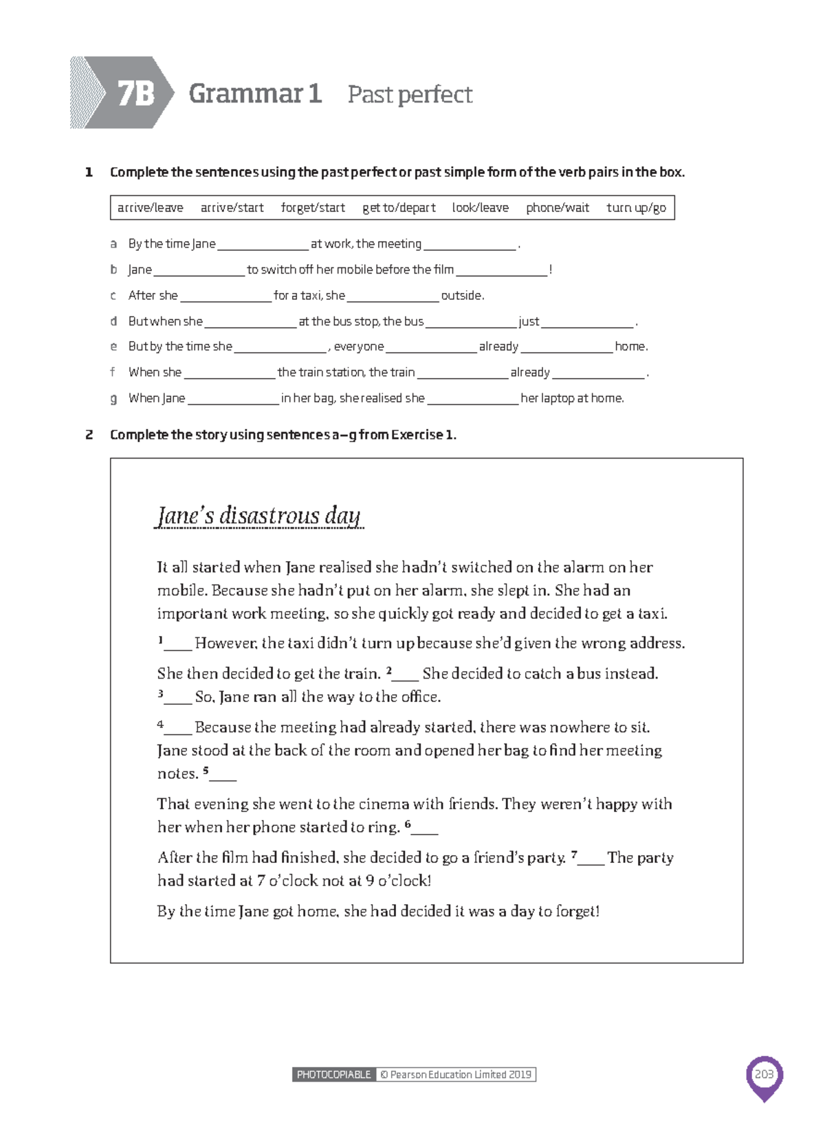 RM B1 PC 7B Grammar 1 - 7 B Grammar 1 Past perfect PHOTOCOPIABLE ...