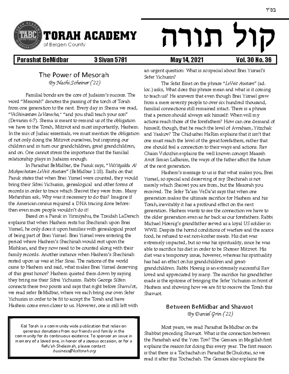 Kol+Torah+Parashat+Be Midbar - ####### בס"ד קול תורה Parashat BeMidbar ...