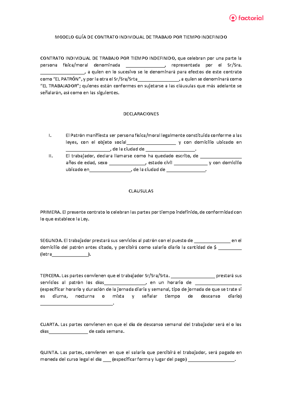 Modelo contrato indefinido MX - MODELO GUÍA DE CONTRATO INDIVIDUAL DE ...