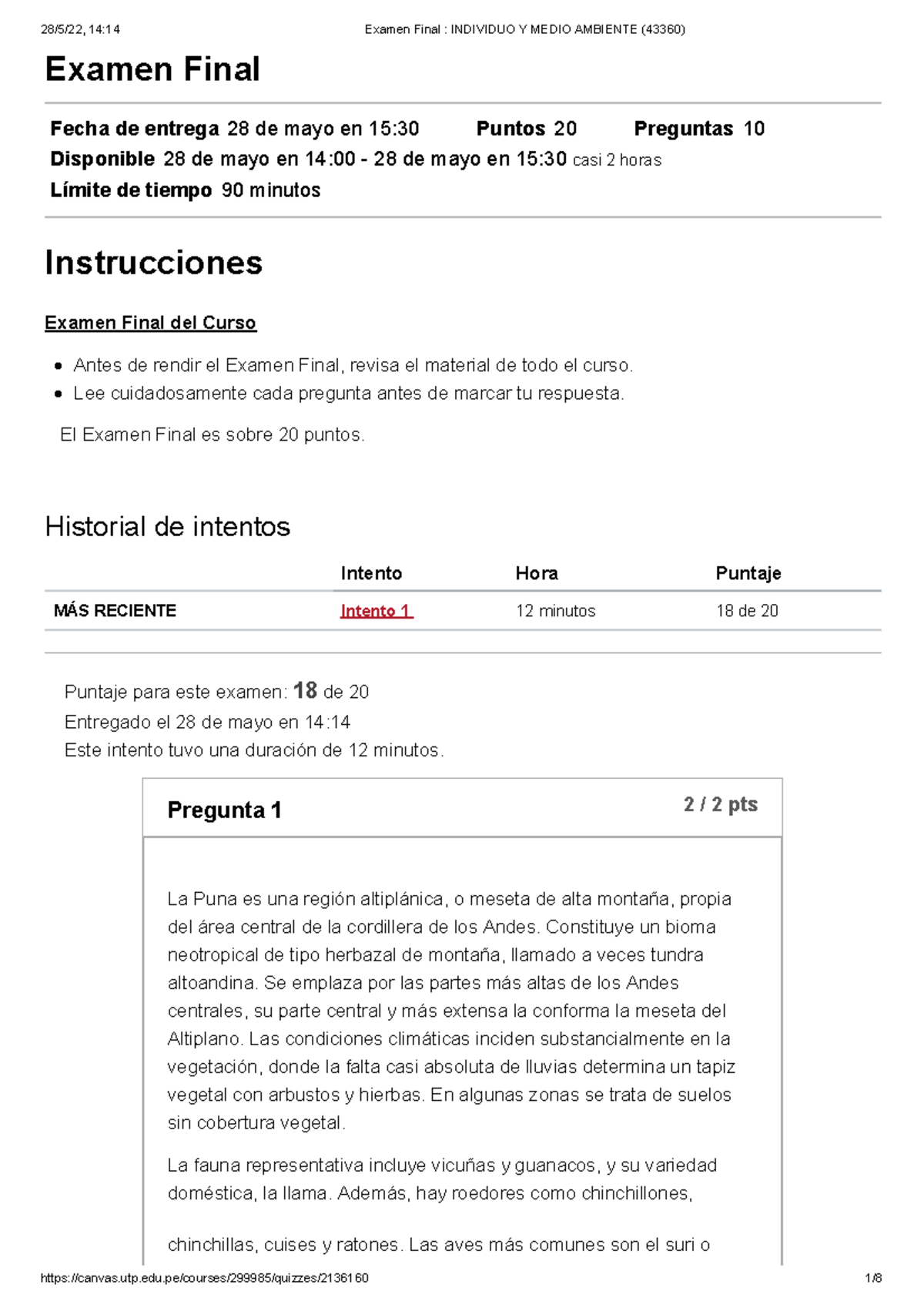 Examen Final Individuo Y Medio Ambiente (43360) - Examen Final Fecha de ...