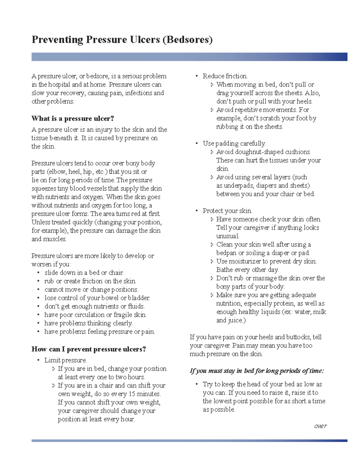 Preventing-pressure-ulcers - A pressure ulcer, or bedsore, is a serious ...