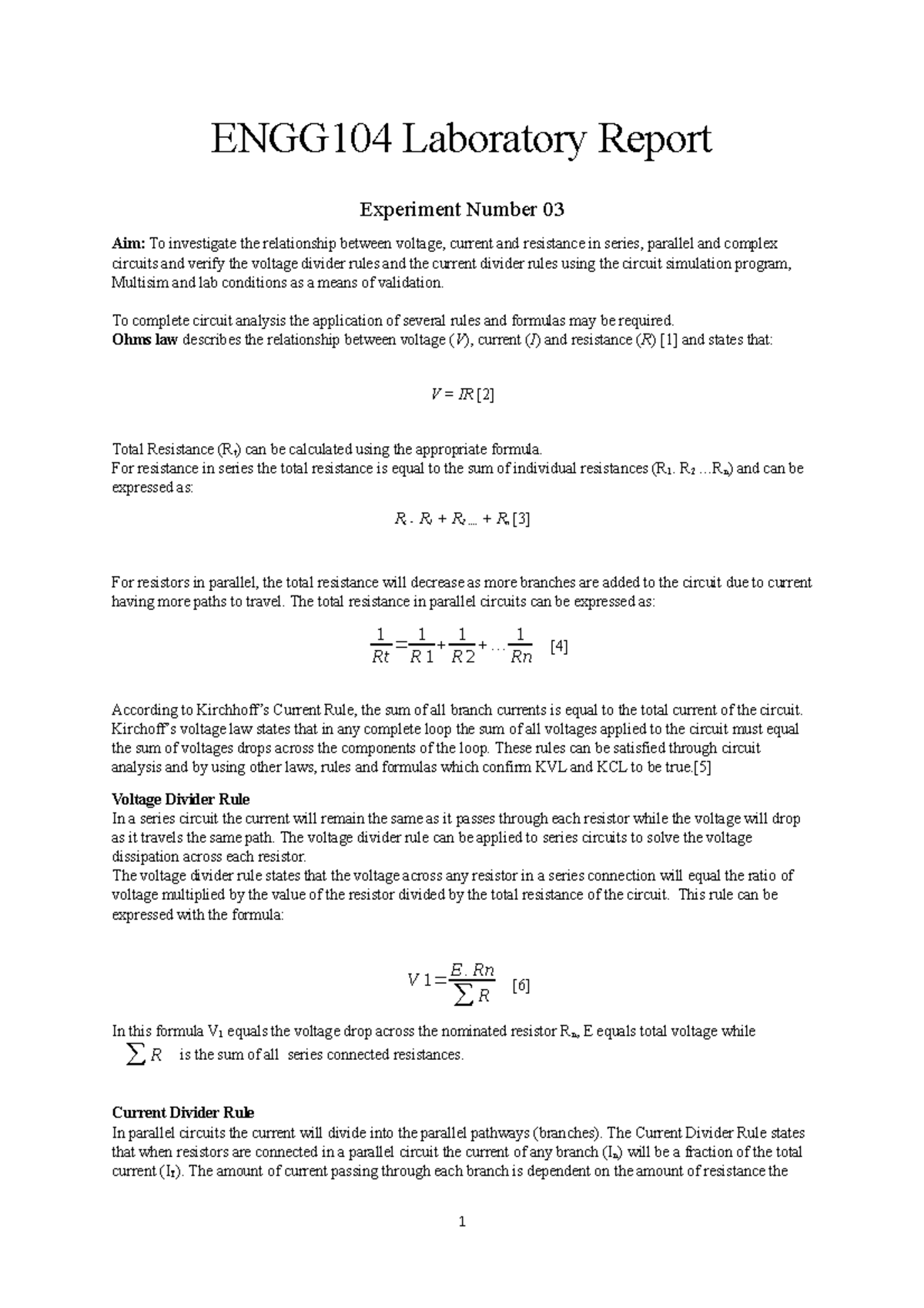 Assessment 1 Lab Report 1 Experiment 3 - ENGG104 - UOW - Studocu