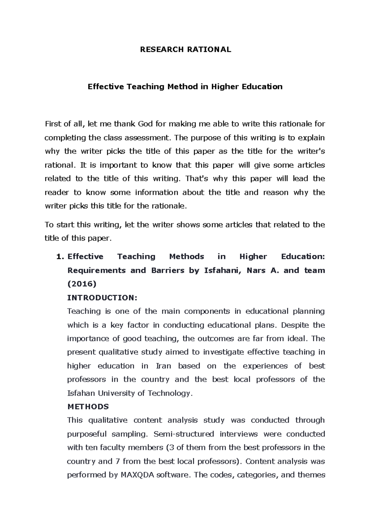 Effective Teaching Method in Higher Education - RESEARCH RATIONAL ...
