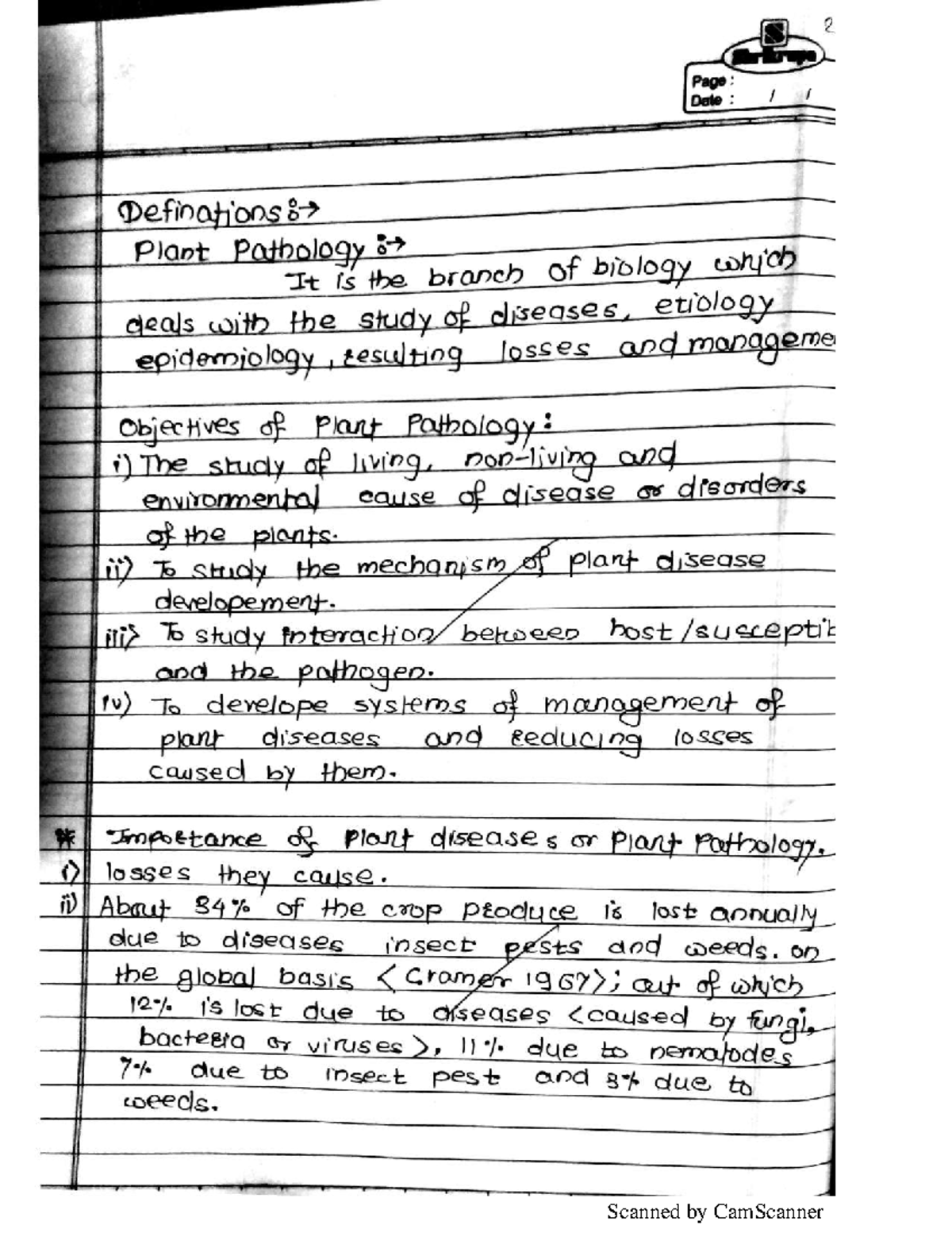 PATH 121 Handwritten - Summary Plant Pathology - Fundamentals of plant ...