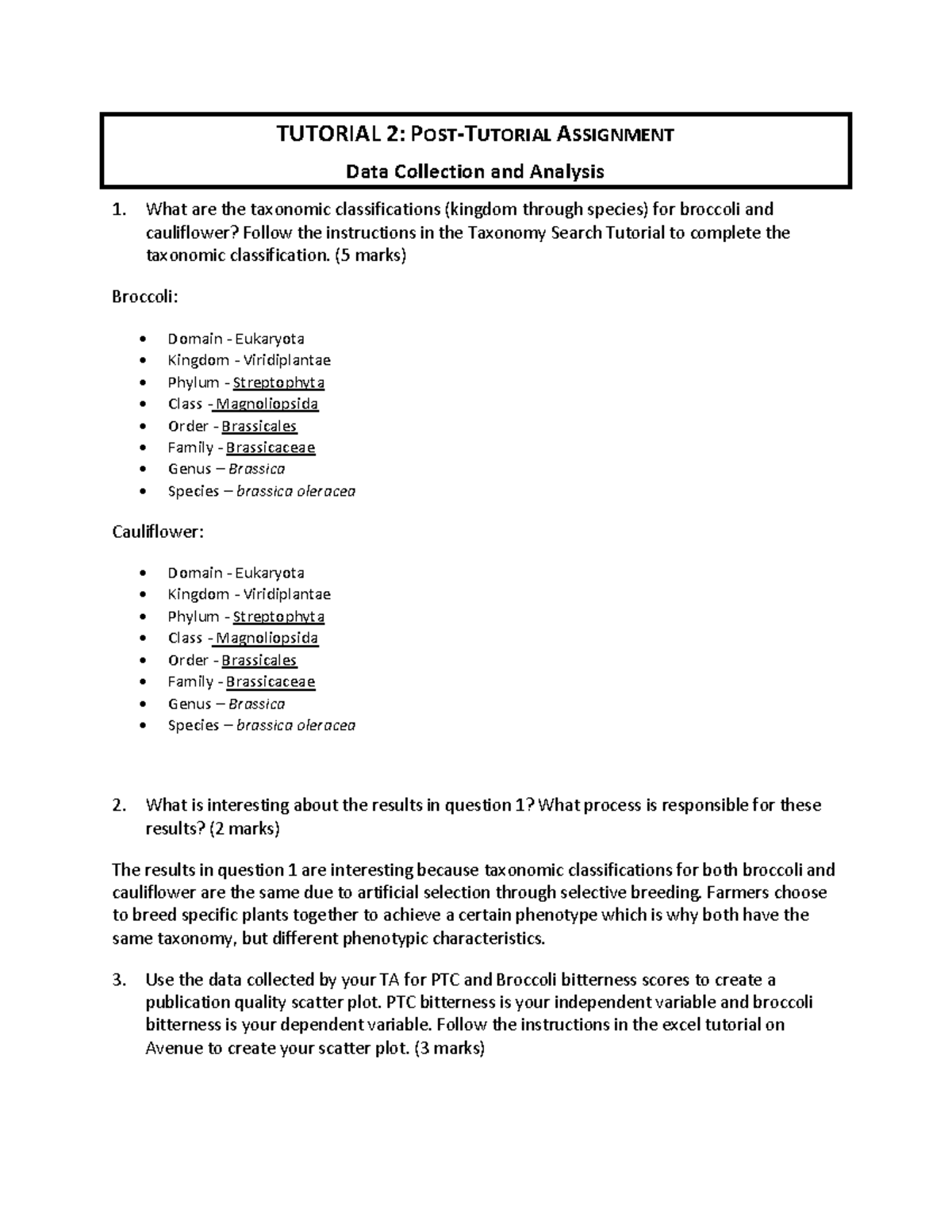 Post Tutorial 2 Assignment Bio1m03 Tutorial 2 Post Tutorial Assignment Data Collection And 