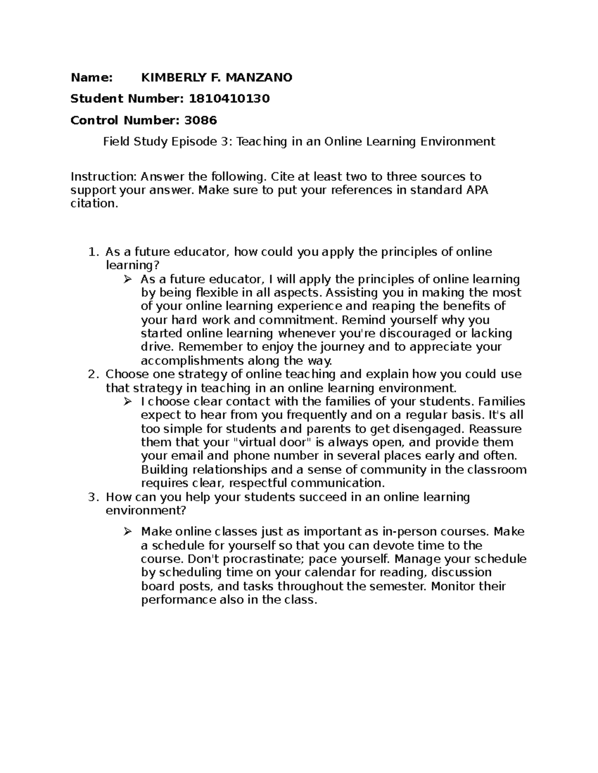 Webinar - Name: KIMBERLY F. MANZANO Student Number: 1810410130 Control ...