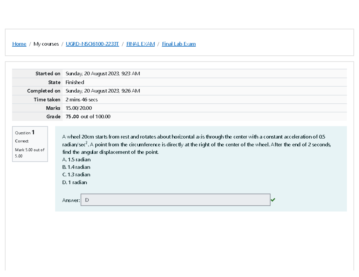 Final Lab Exam Attempt review NSCI6100 Calculus-Based Physics 1 LAB-1st ...
