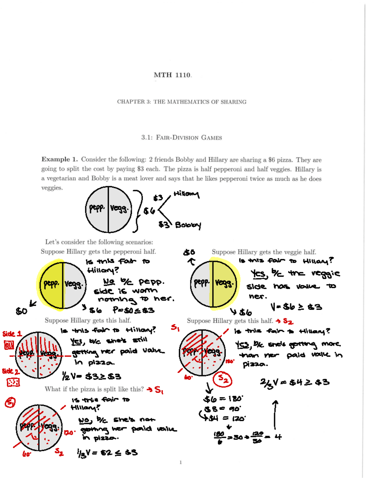 3.1 - fair division - Chapter 3 Lesson 1 Notes for The Math of Life at ...