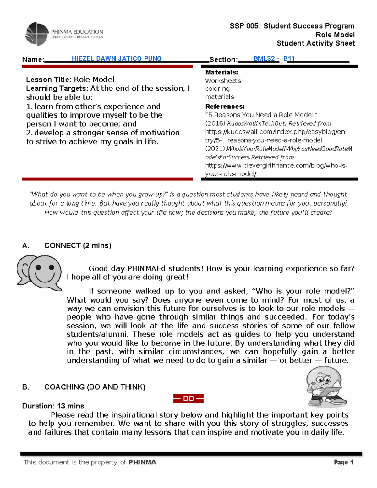 4-SSP005 Role-Model-SAS - Role Model Student Activity Sheet This ...