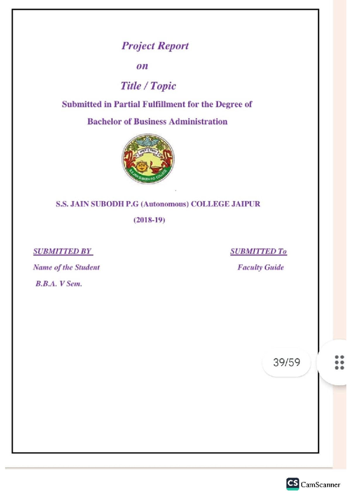 Project report format and guidelines - Bachelors of Business ...