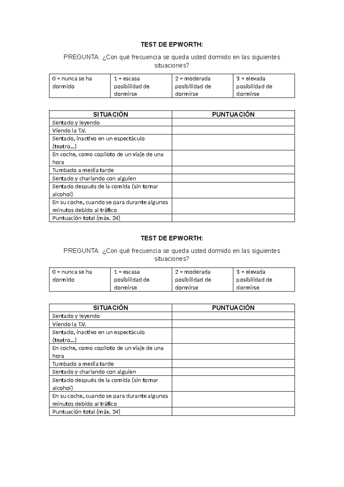 TEST DE Epworth - TEST DE EPWORTH: PREGUNTA: ¿Con qué frecuencia se ...