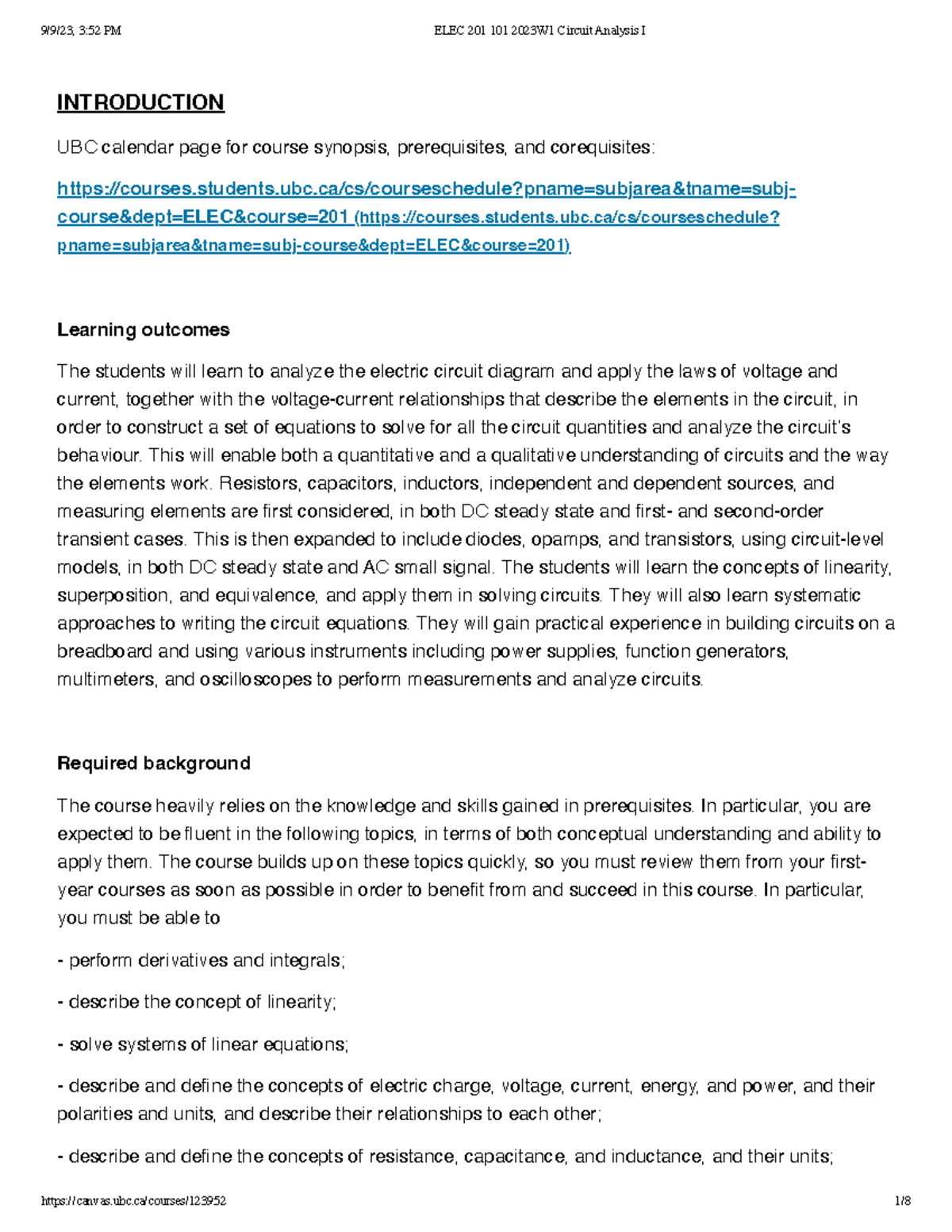 Syllabus - INTRODUCTION UBC calendar page for course synopsis ...