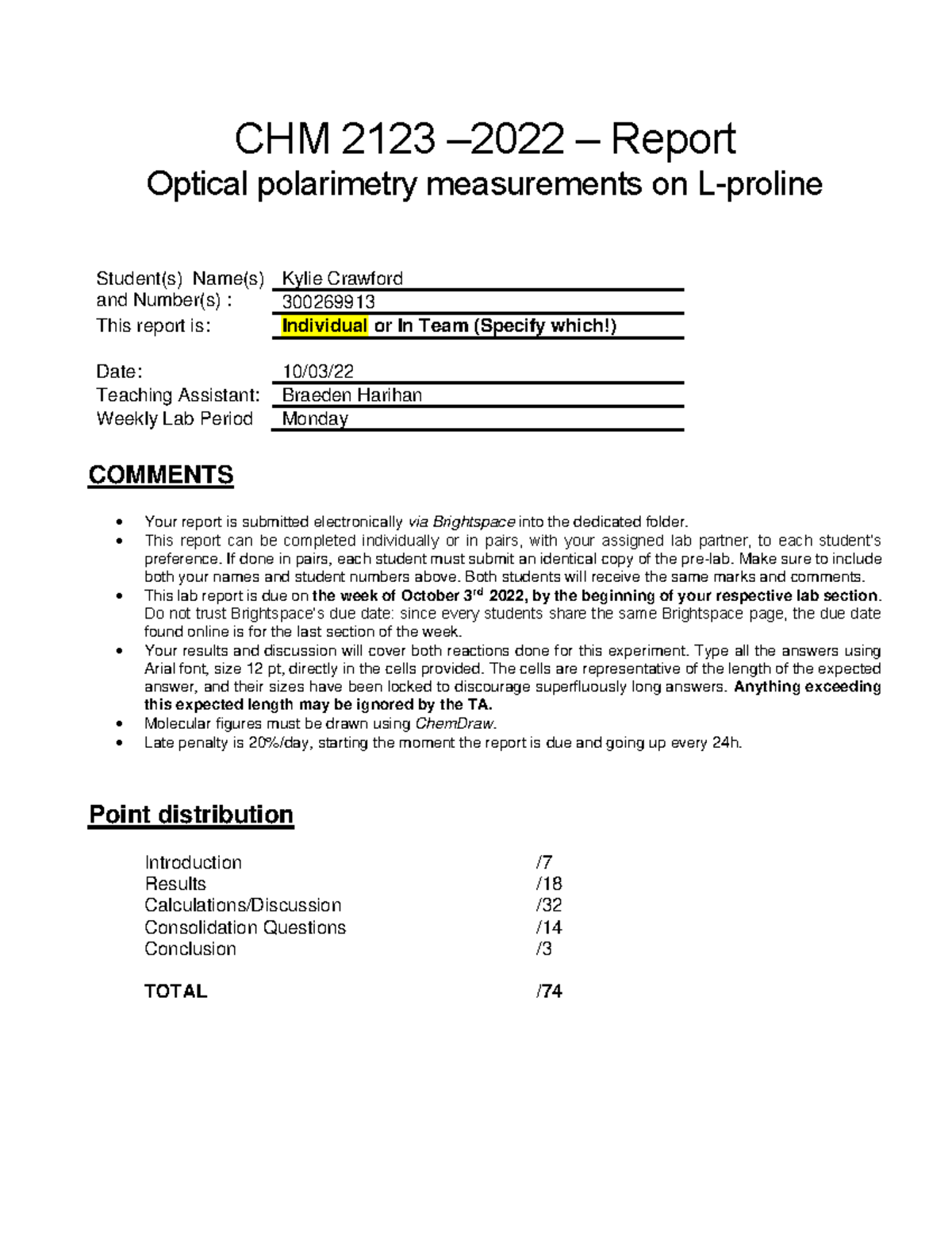 CHM2123 2022 Polarimetry Report 300269913 - CHM 2123 –2022 – Report ...