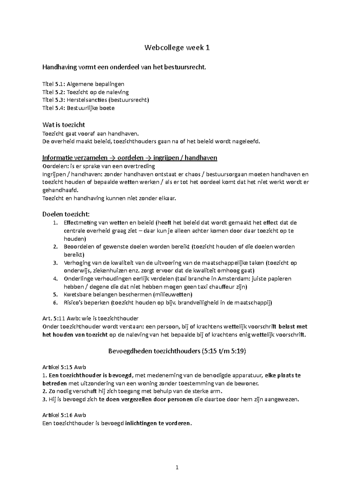 Handhaving webcolleges - Webcollege week 1 Handhaving vormt een ...