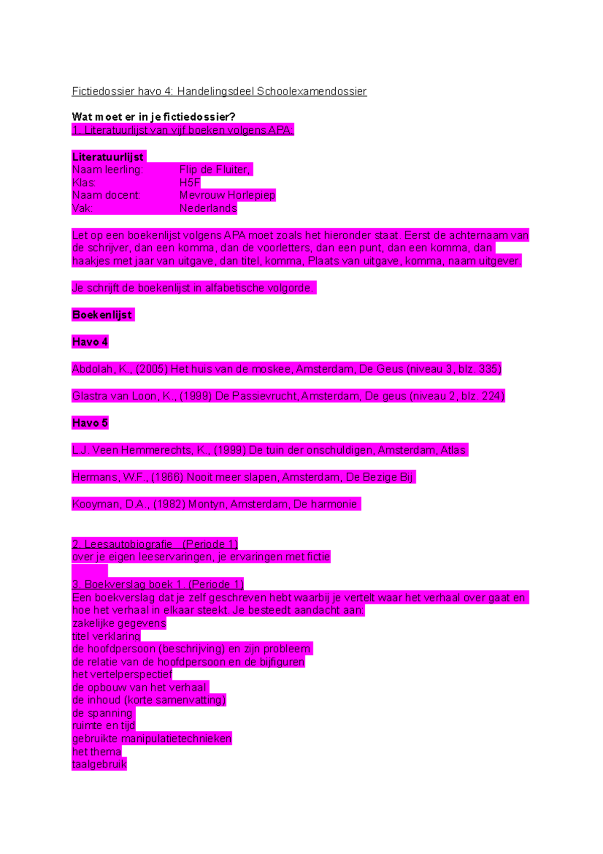 Fictiedossier alles op een rijtje voor examens - Fictiedossier havo 4 ...