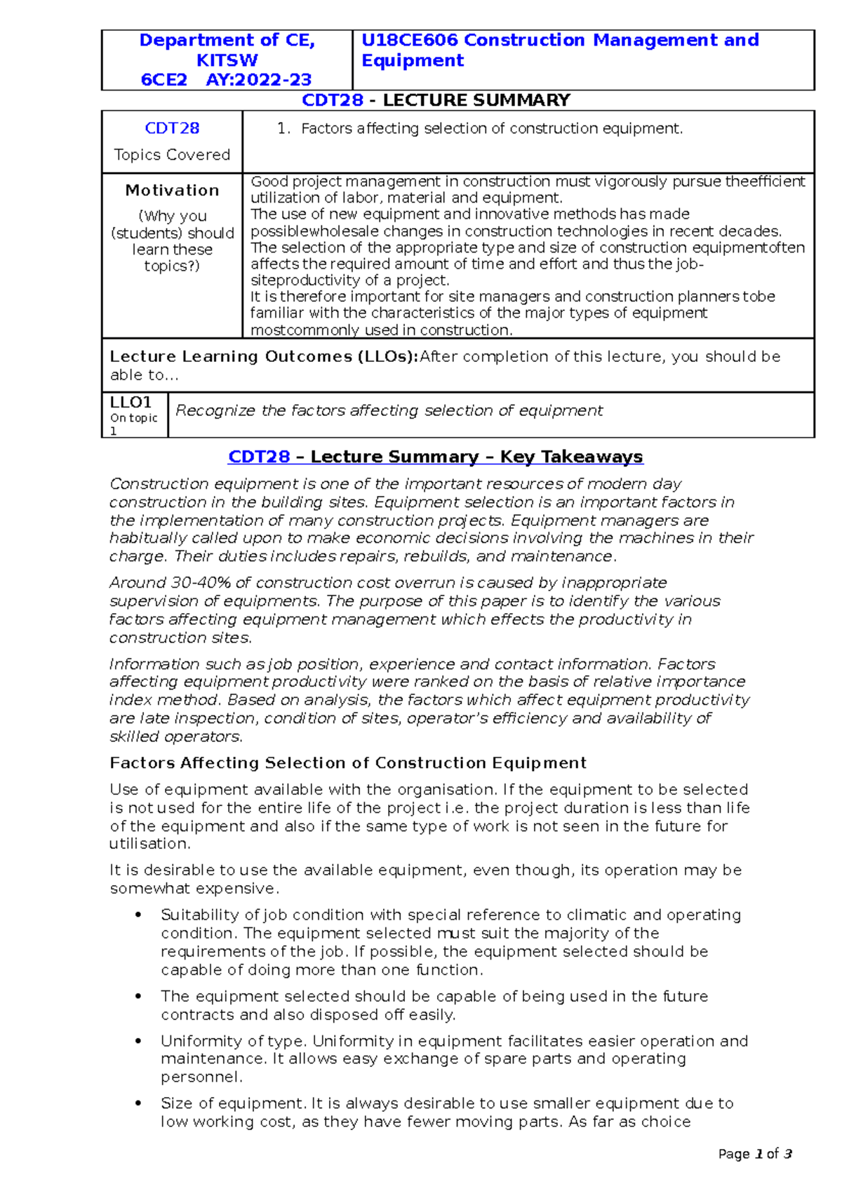 CME10 - Notes - Department of CE, KITSW 6CE2 AY:2022- U18CE606 ...
