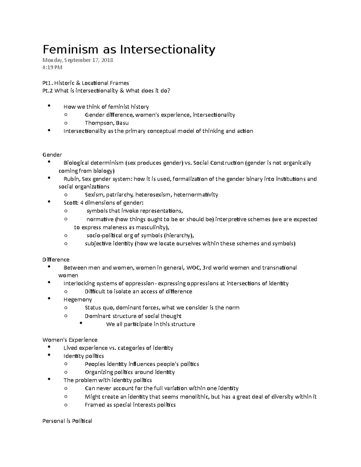 Feminism as Intersectionality notes - Feminism as Intersectionality ...
