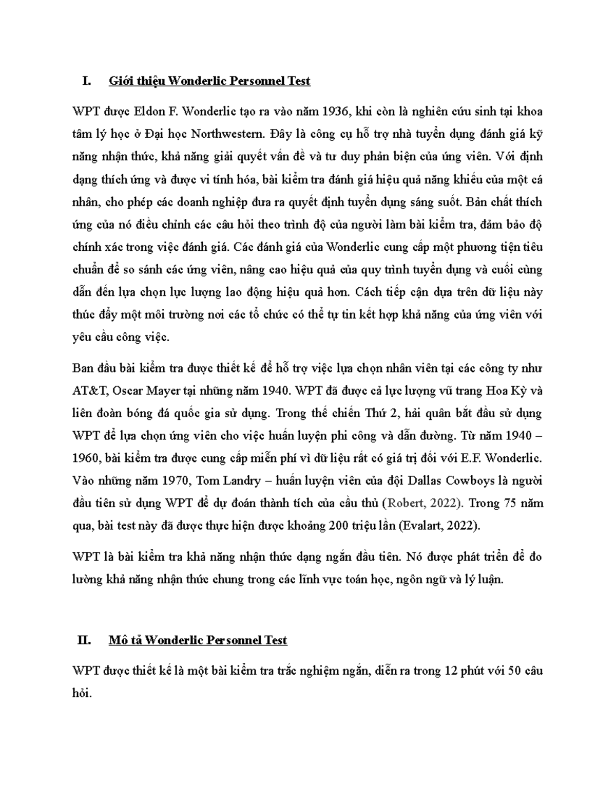 WPT - Summary Tâm lý học đại cương - I. Giới thiệu Wonderlic Personnel ...