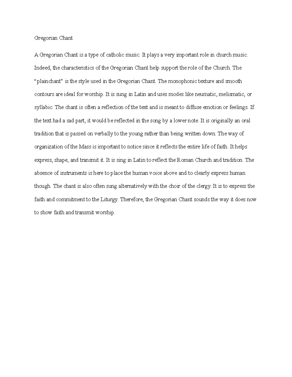 Gregorian Chant - paper - Gregorian Chant A Gregorian Chant is a type ...