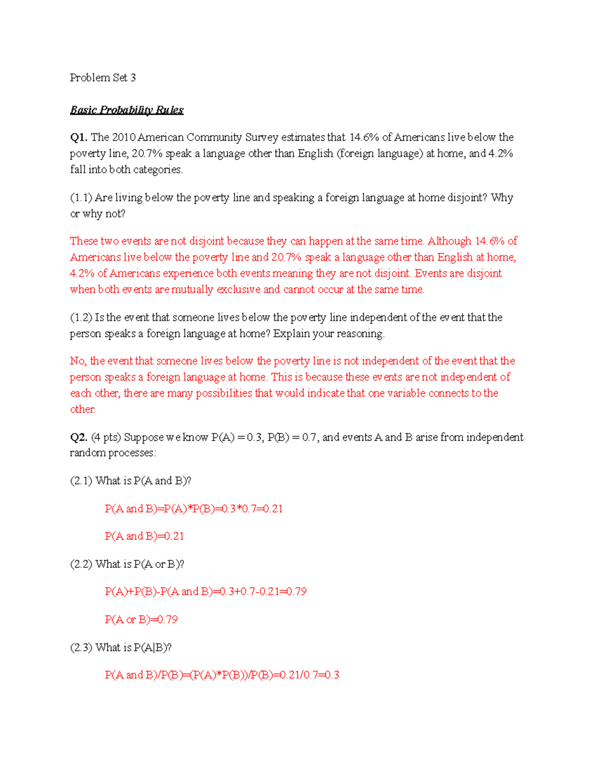 Soc 210 Problem Set 3 - Problem Set 3 Basic Probability Rules Q1. The ...