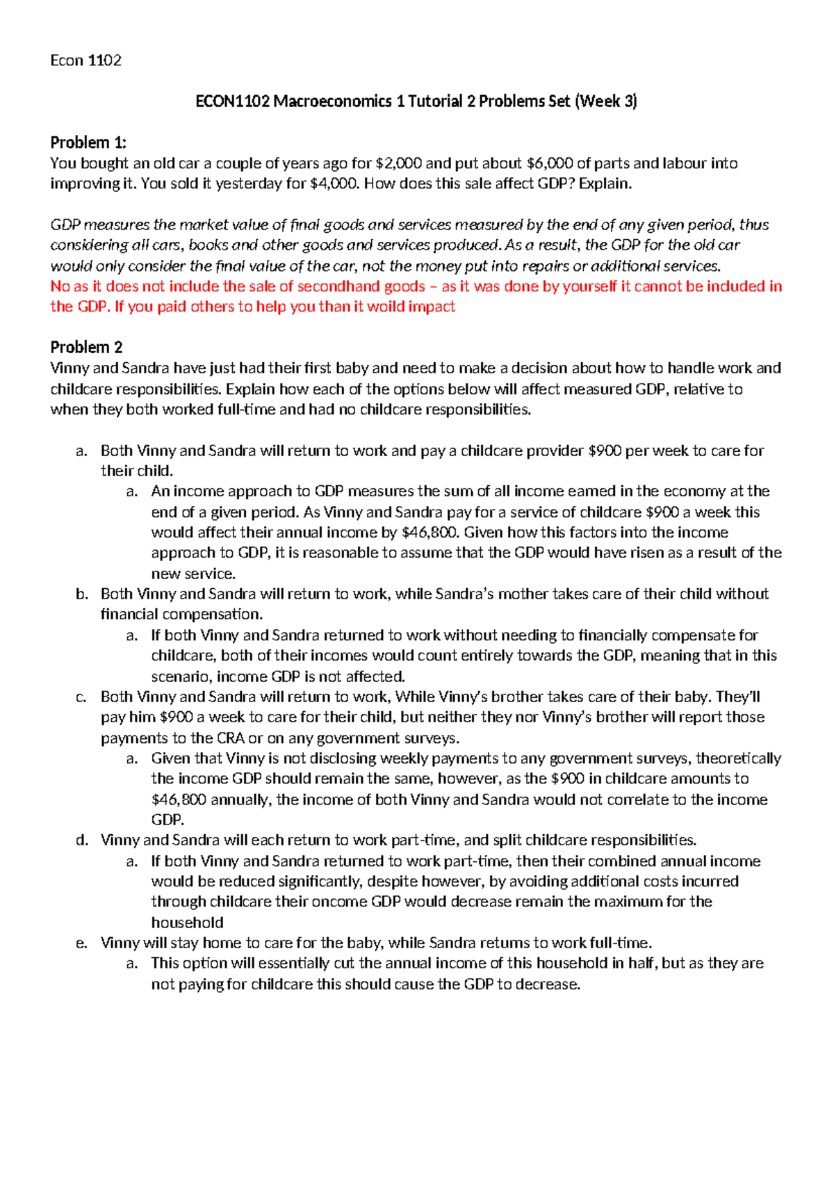 Macro Tutorial Question 02 Econ1102 Macroeconomics 1 Tutorial 2 Problems Set Week 3 Problem