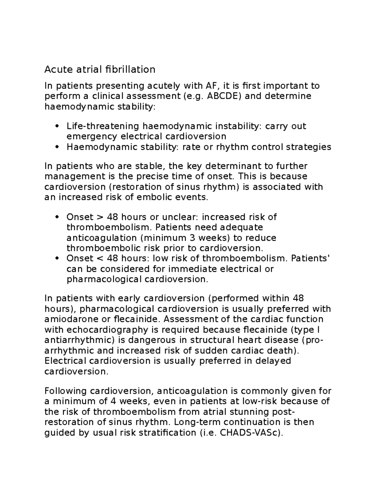 Acute atrial fibrillation - ABCDE) and determine haemodynamic stability ...