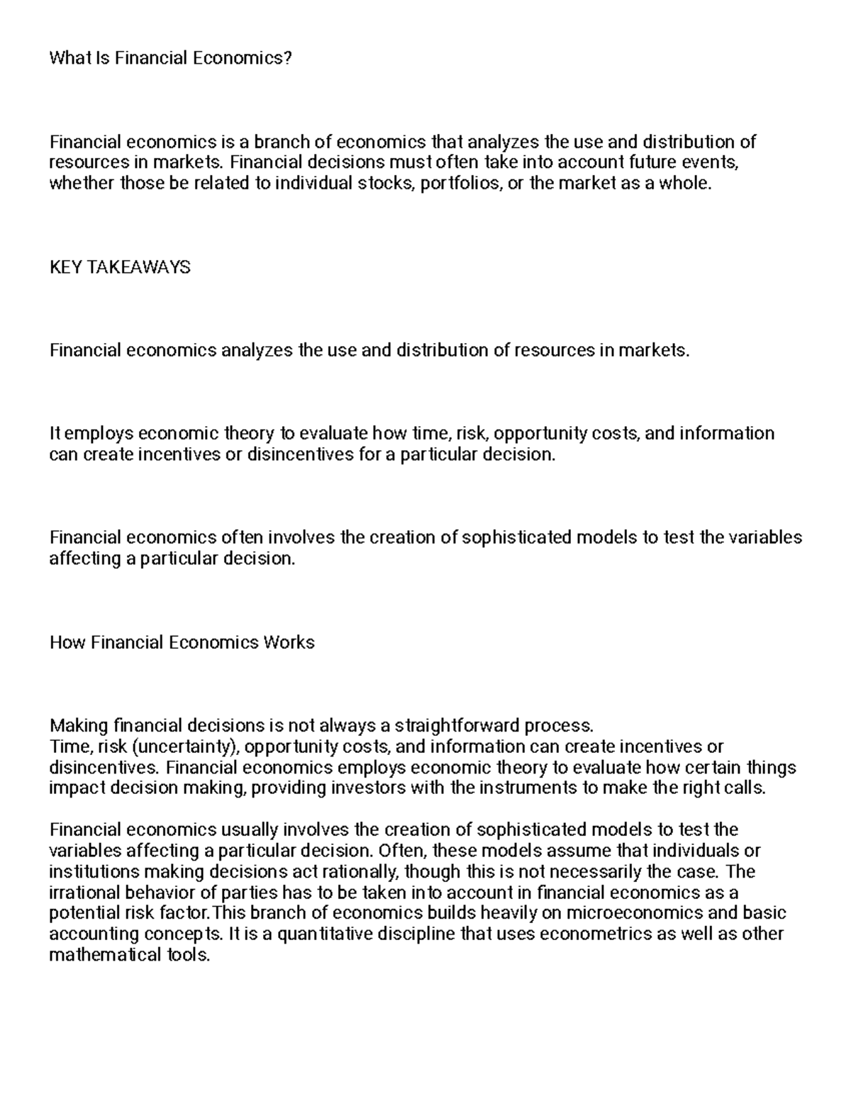 What Is Financial Economics What Is Financial Economics Financial