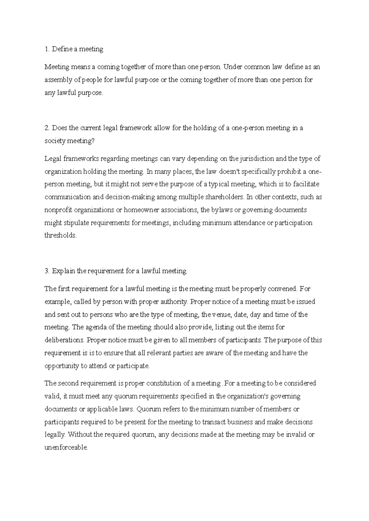 ADM231 Tutorial - Define a meeting Meeting means a coming together of ...