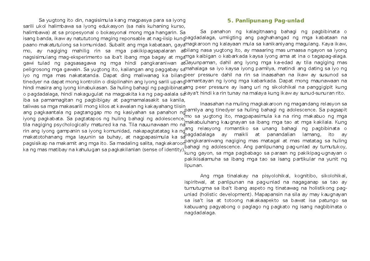 Personal Development 1-2 - Sa yugtong ito din, nagsisimula kang ...
