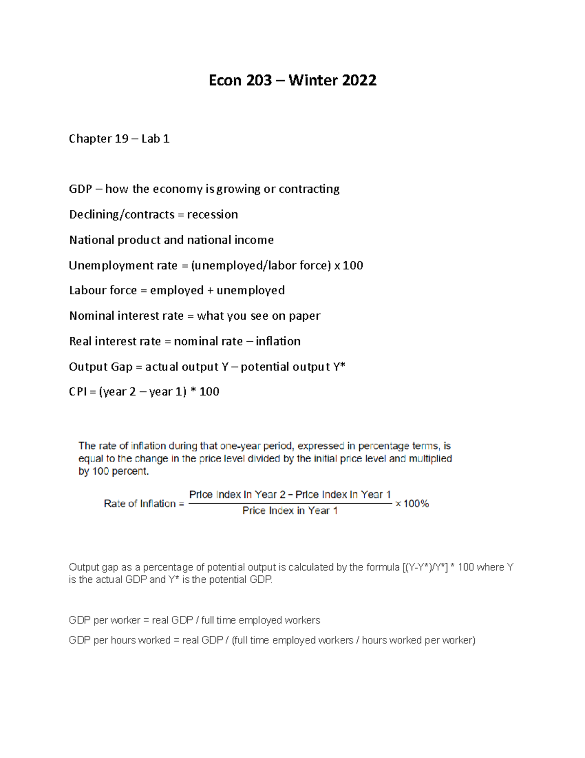 Econ203-Notes - lecture notes - Econ 203 – Winter 2022 Chapter 19 – Lab ...