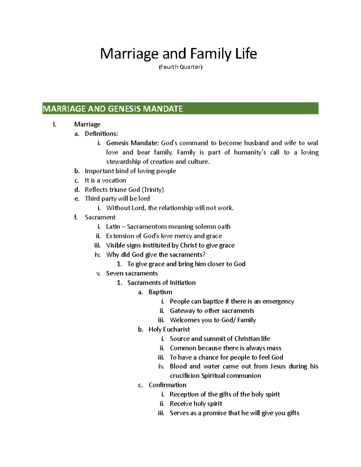 Marriage and Family Life (1st Q) - Marriage and Family Life (Fourth ...