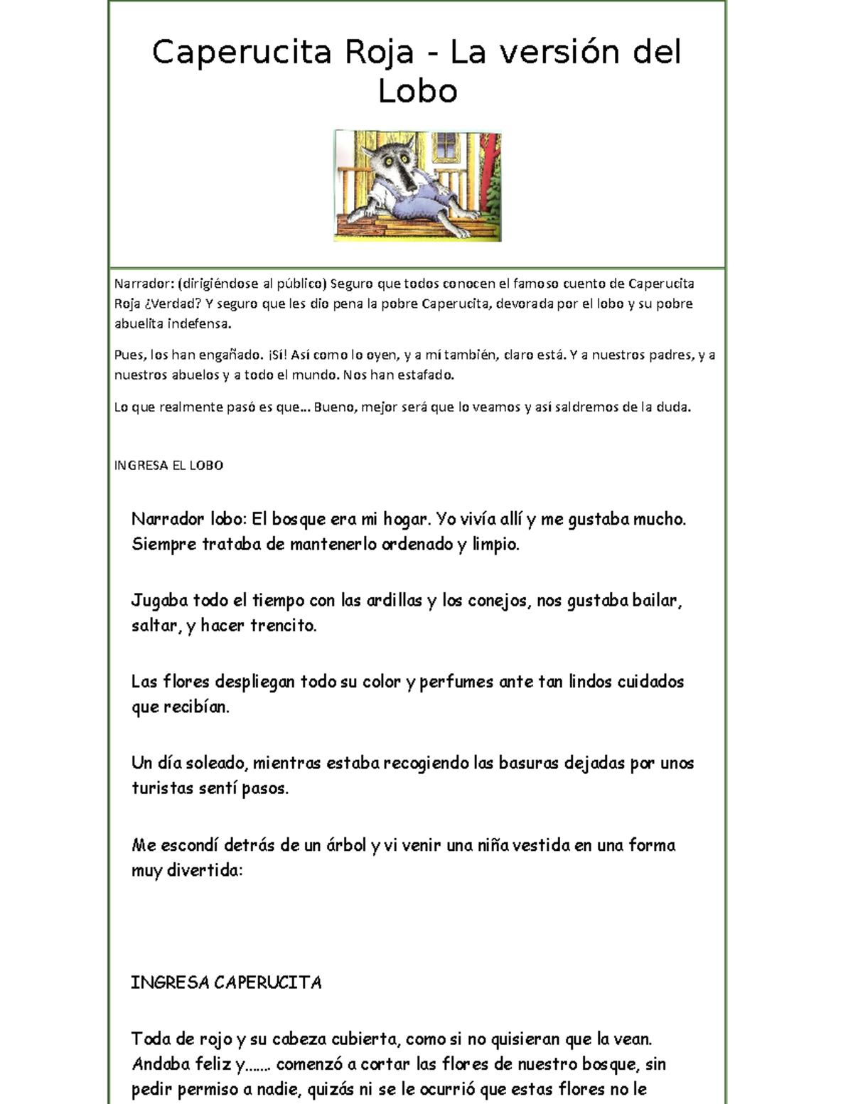 Caperucita ROJA - Lectura - Caperucita Roja - La versión del Lobo ...