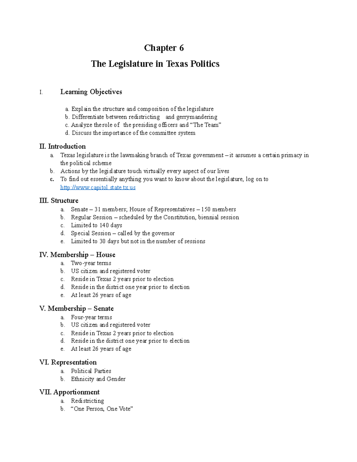 Chapter 7 The Legislature Study Guide - Chapter 6 The Legislature in ...