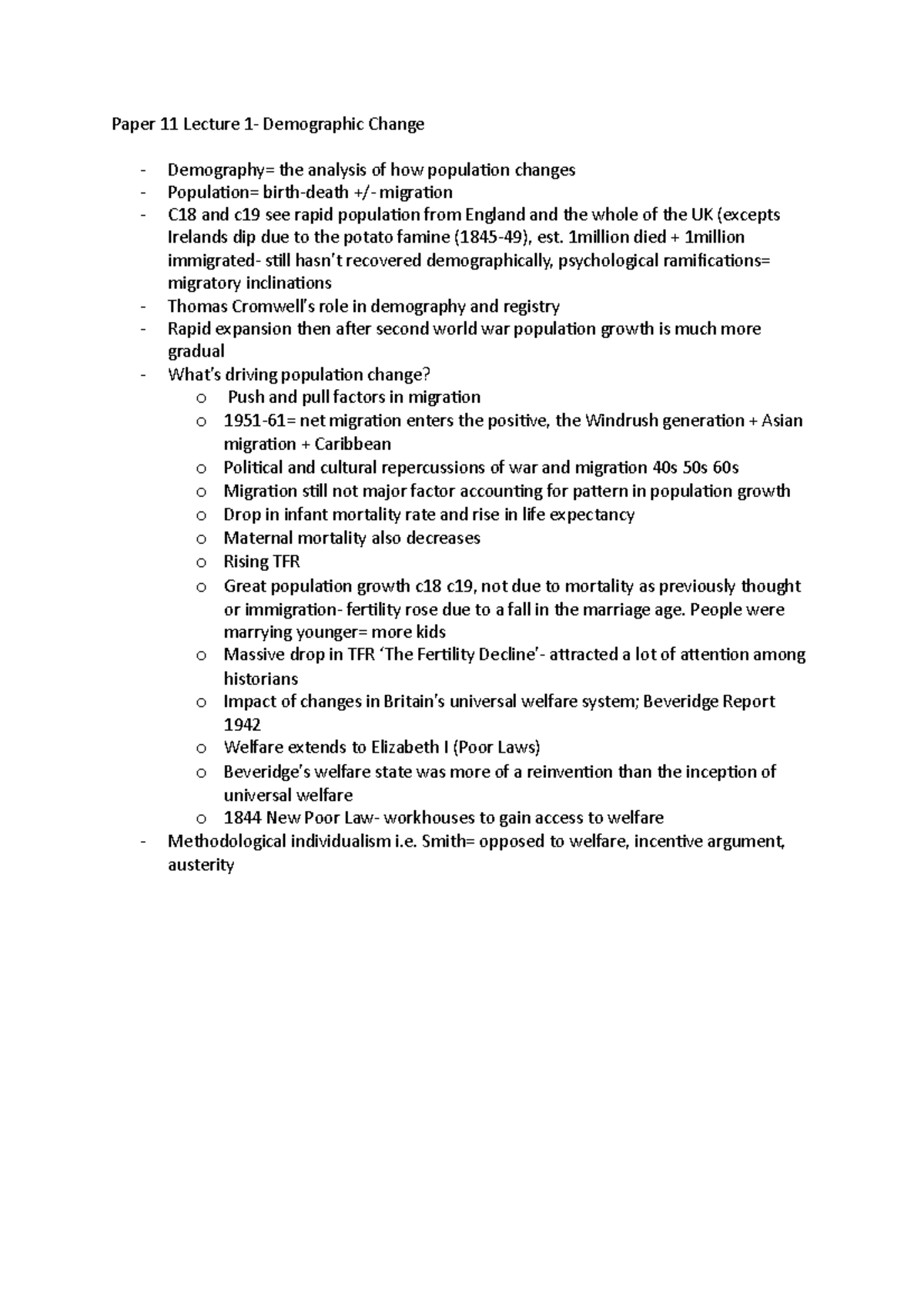 paper 11 lecture notes demography - Paper 11 Lecture 1- Demographic ...