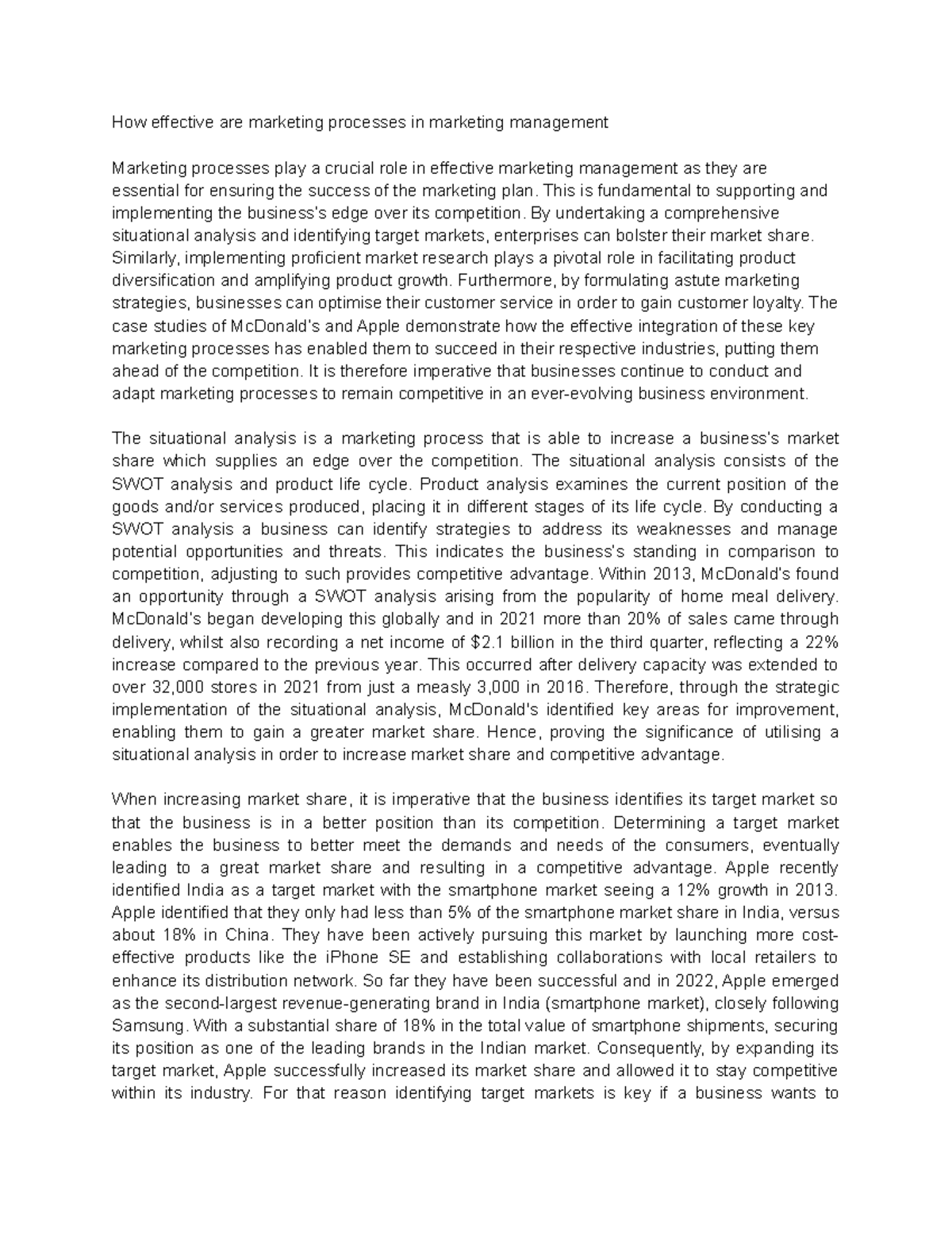 Business Essay - Marketing - How effective are marketing processes in ...