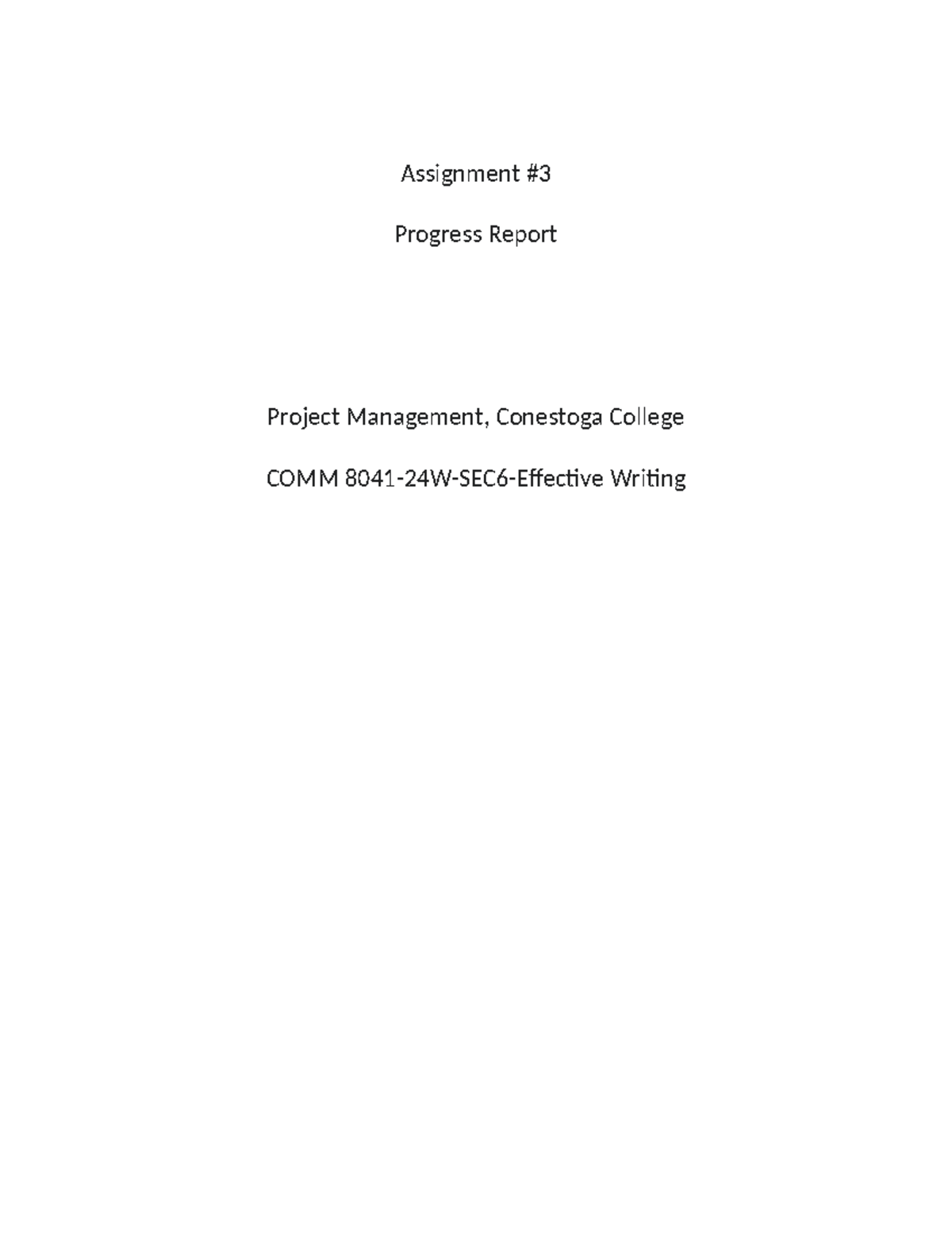 Assignment 3 Progress Report Submission Assignment Progress Report Project Management