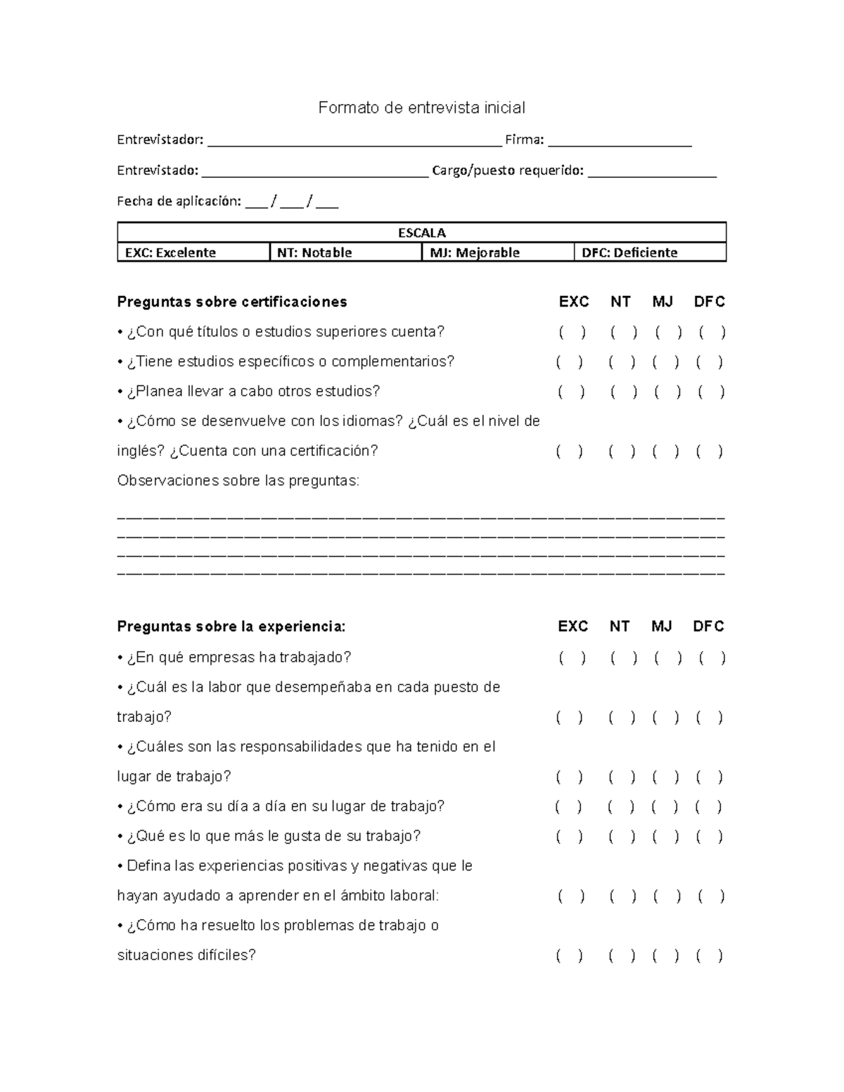 Formato de entrevista inicial - Formato de entrevista inicial ...