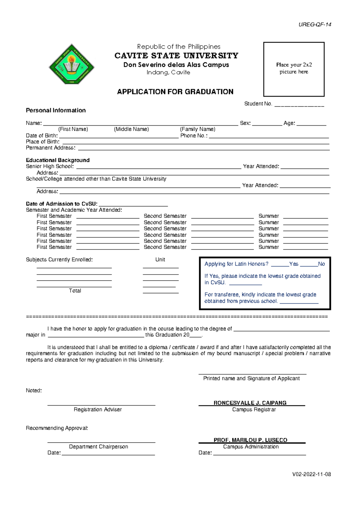 Application-for-Graduation - UREG-QF- 14 V02- 2022 - 11 - 08 Republic ...