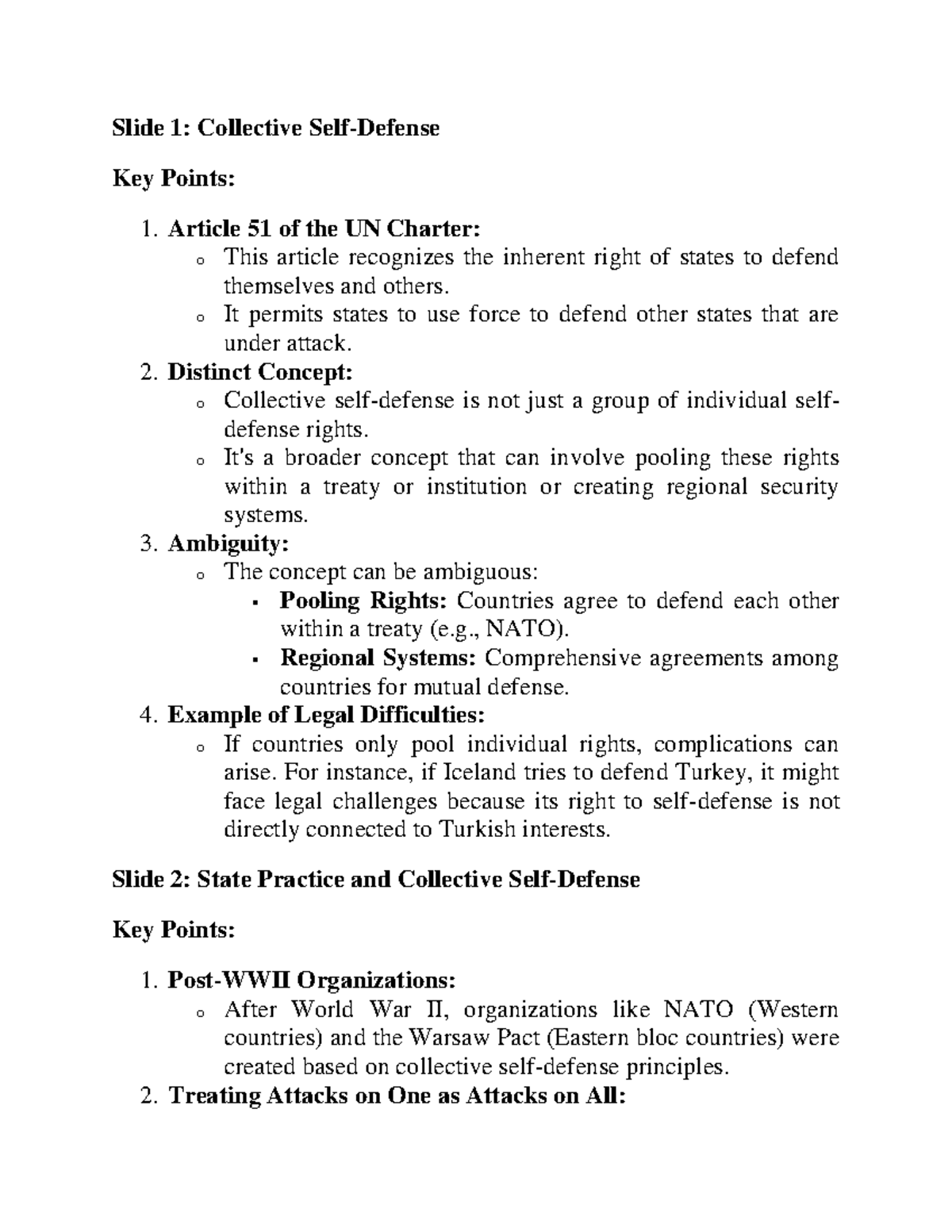 PIL - PIL NOTES - Slide 1: Collective Self-Defense Key Points: 1 ...