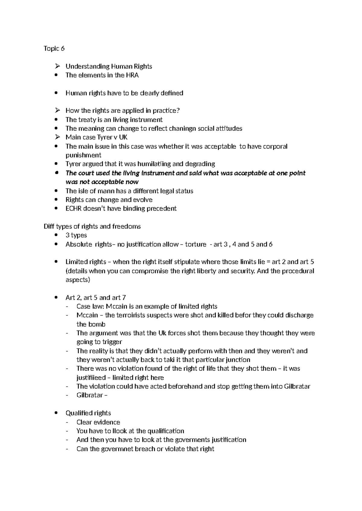 Human rights notes - Topic 6 Understanding Human Rights The elements in ...