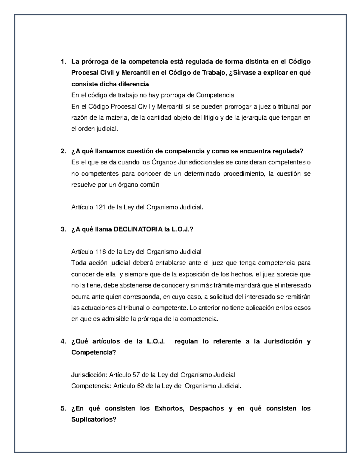 Laboratorio número 1 - La prórroga de la competencia está regulada de ...