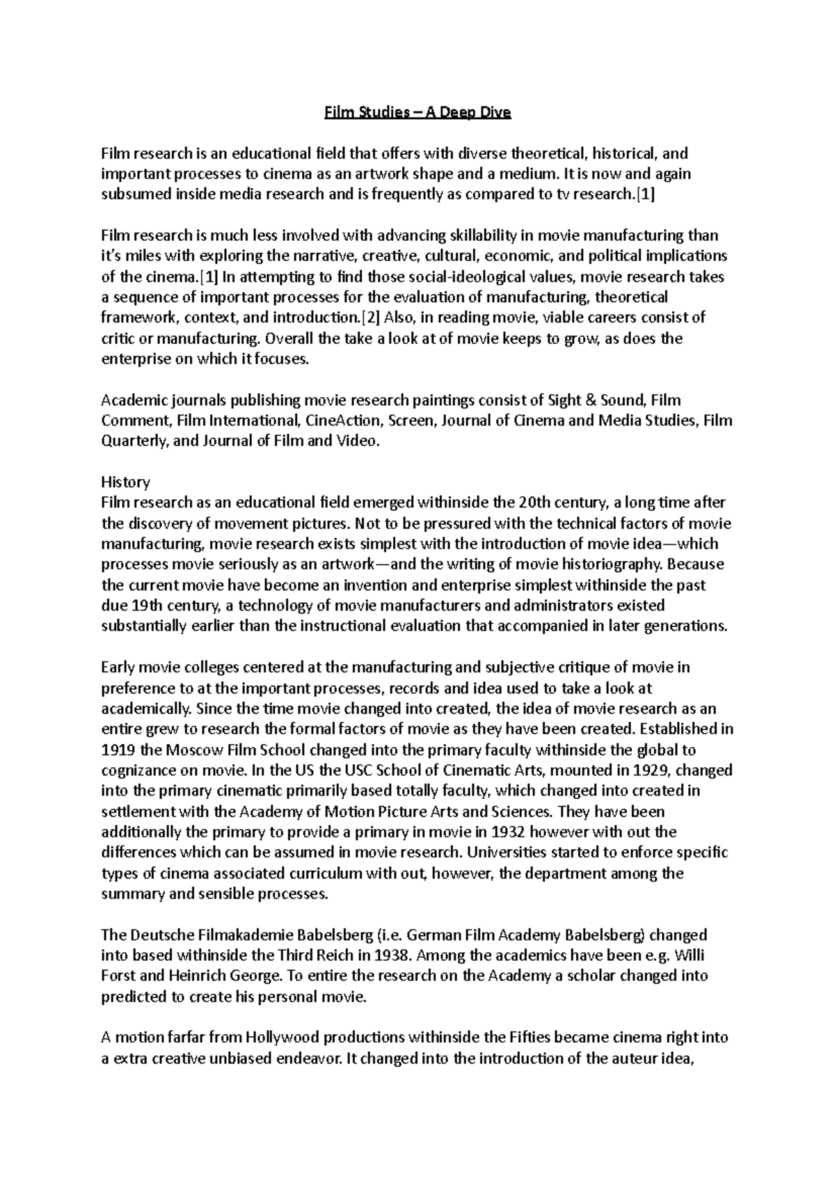 Film Studies - It is now and again subsumed inside media research and ...