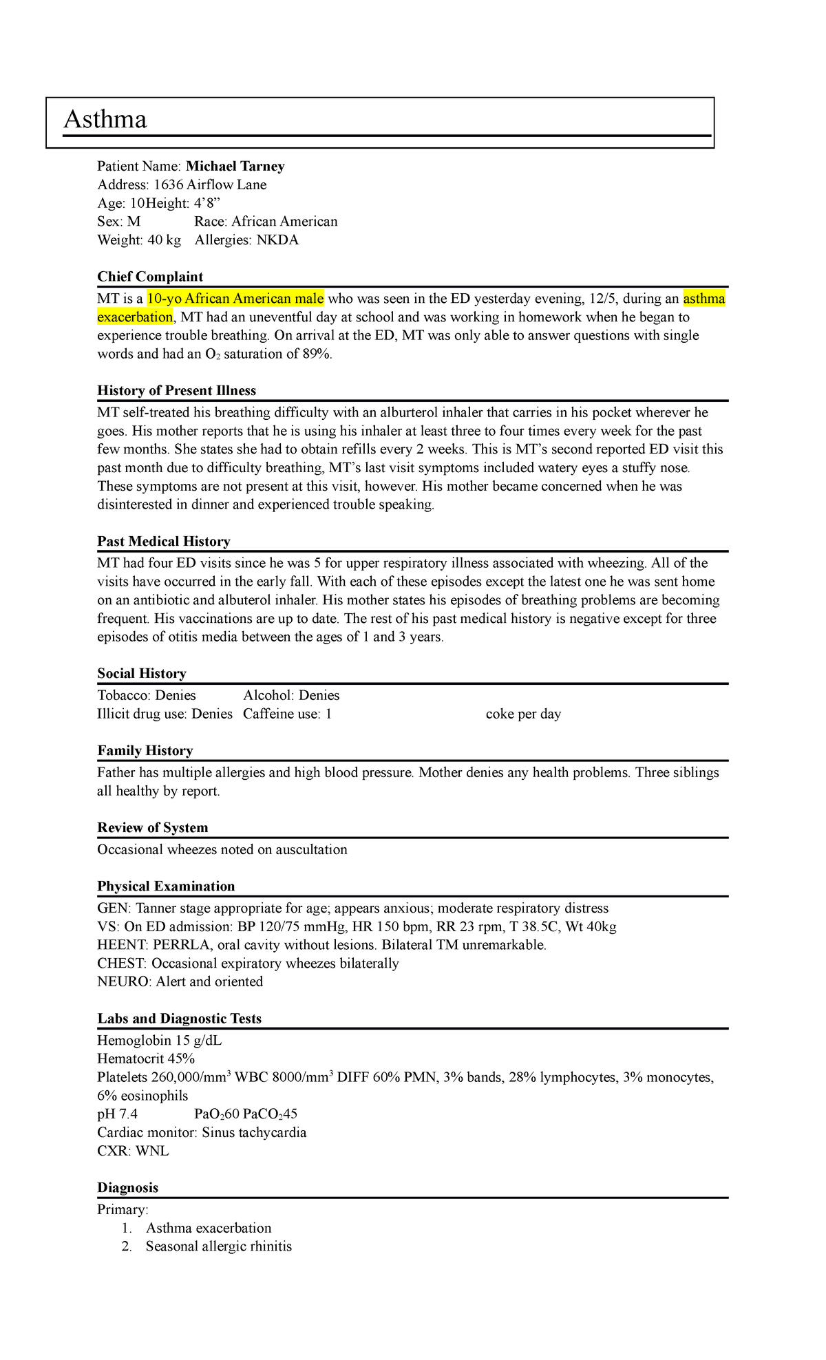 Finals Case Studies - Dispensing - Case Study - Patient Name: Michael ...