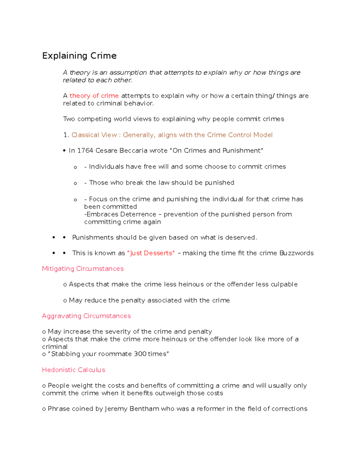 Explaining Crime - CRMJ 254 - Explaining Crime A theory is an ...