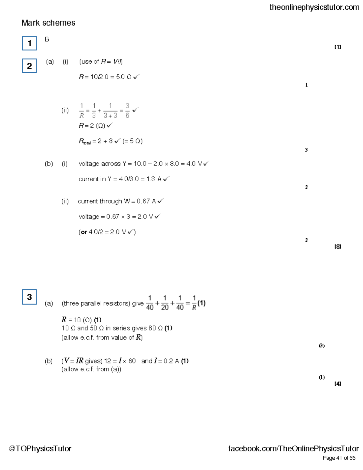 Circuits 2 MS - questions - Mark schemes B 1 [1] (a) (i) (use of R = V ...