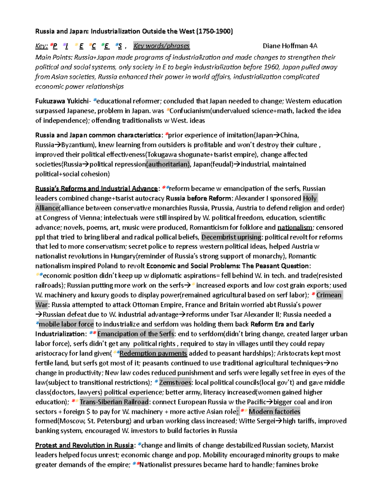 WHAP- Unit 5b overview notes-diane - Russia and Japan ...