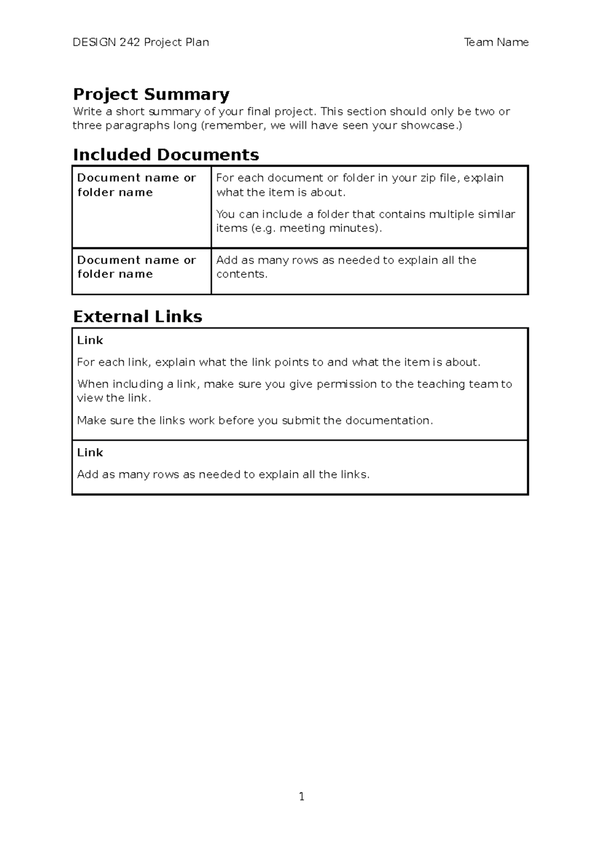 Overview Template - notes - DESIGN 242 Project Plan Team Name Project ...